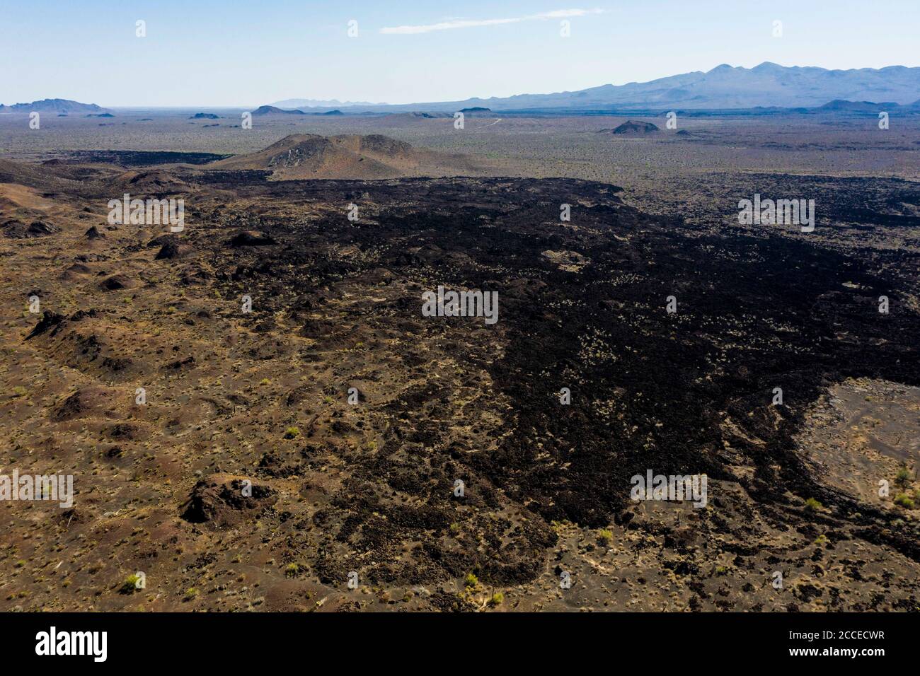 Aerial view of the sparse vegetation of the desert and sierra of the El ...