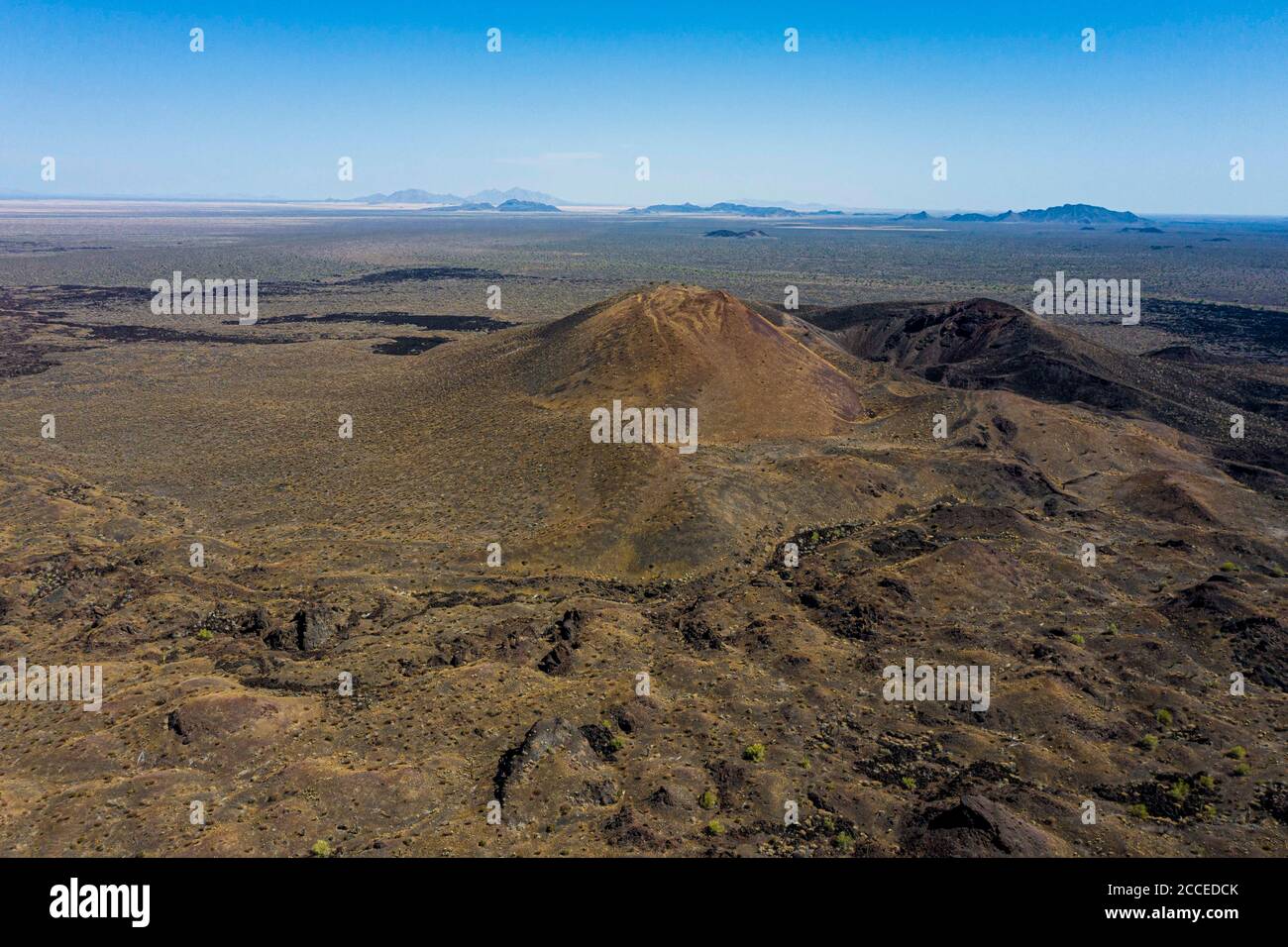 Aerial view of the sparse vegetation of the desert and sierra of the El ...