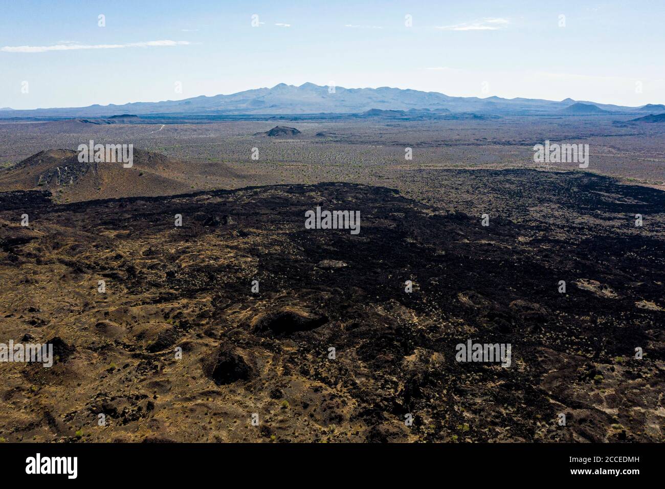 Aerial view of the sparse vegetation of the desert and sierra of the El ...