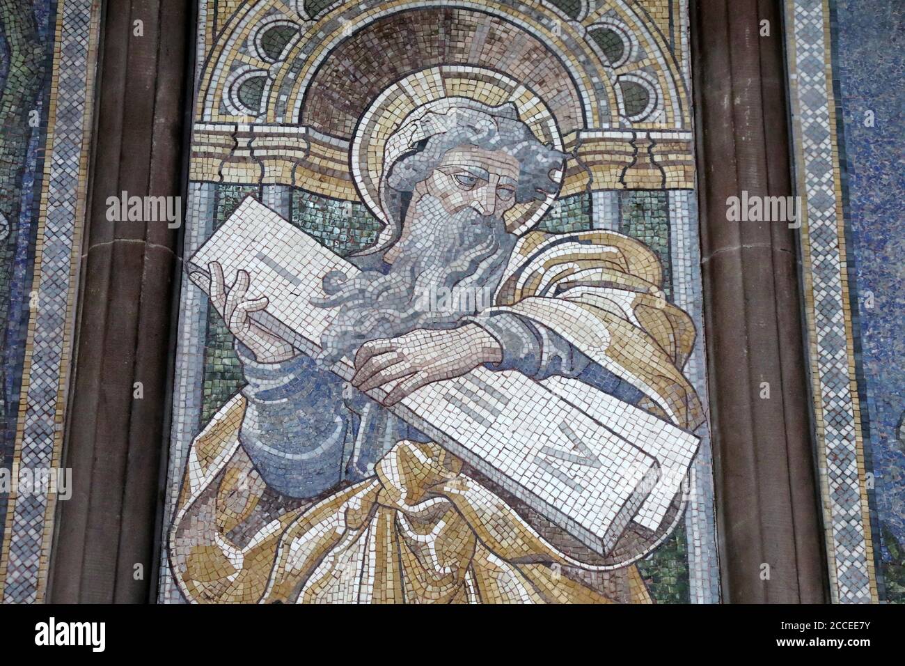 Detail of the Moses mosaic at Chester Cathedral Stock Photo - Alamy