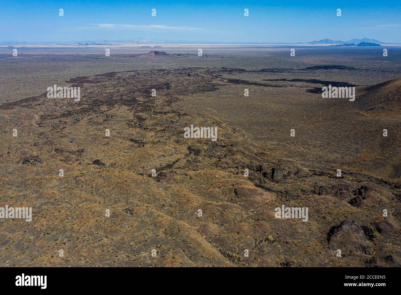 Aerial view of the sparse vegetation of the desert and sierra of the El ...