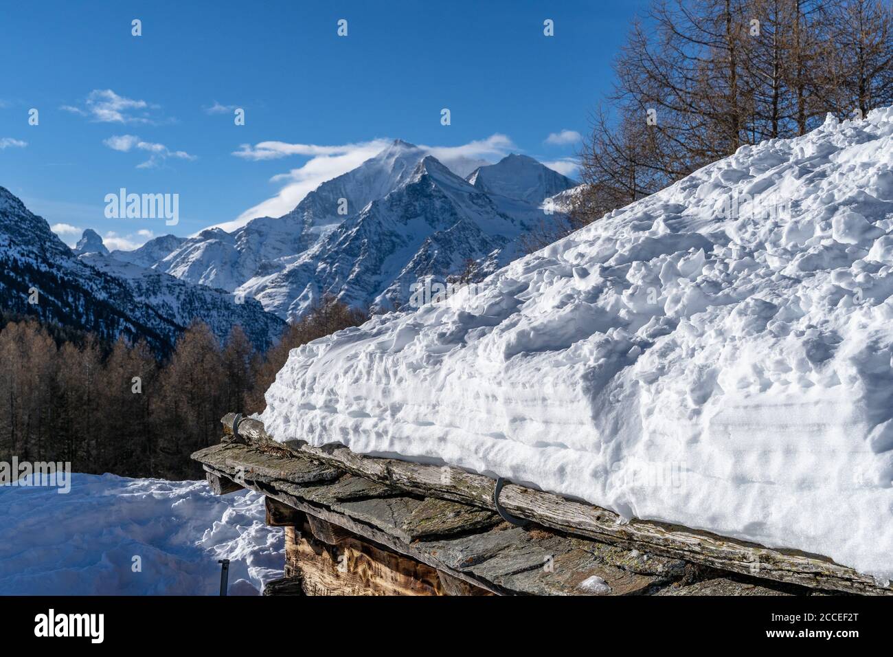 Europe, Switzerland, Valais, Grächen, Hannigalp, view over a snow ...