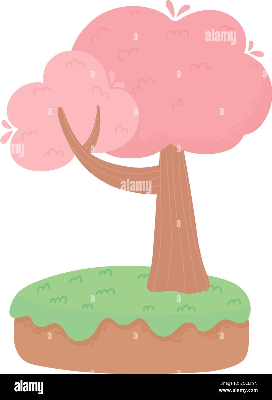 cartoon pink tree grass ground nature isolated white background design ...