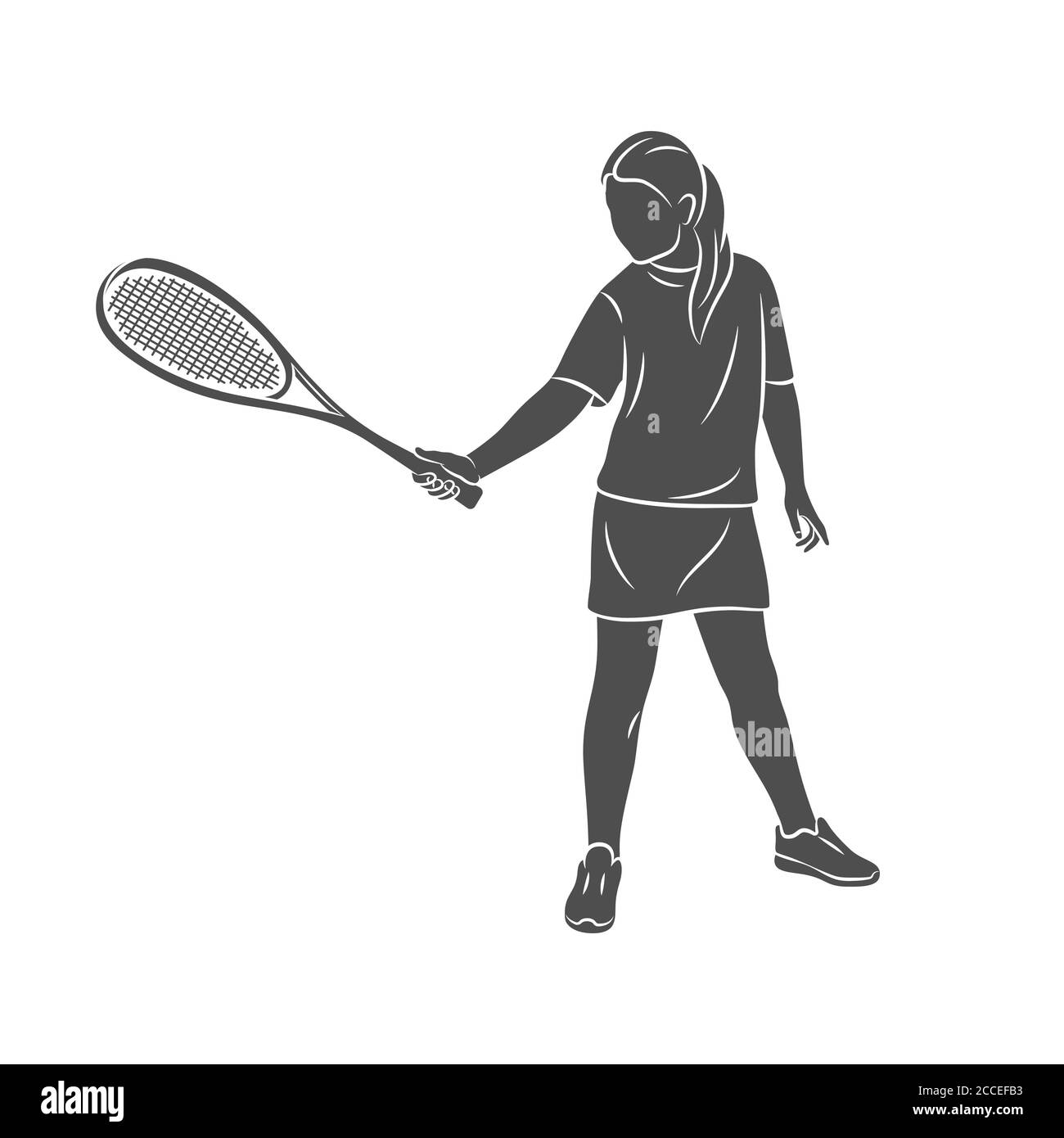 Young woman does an exercise with a racket on her right hand in squash ...