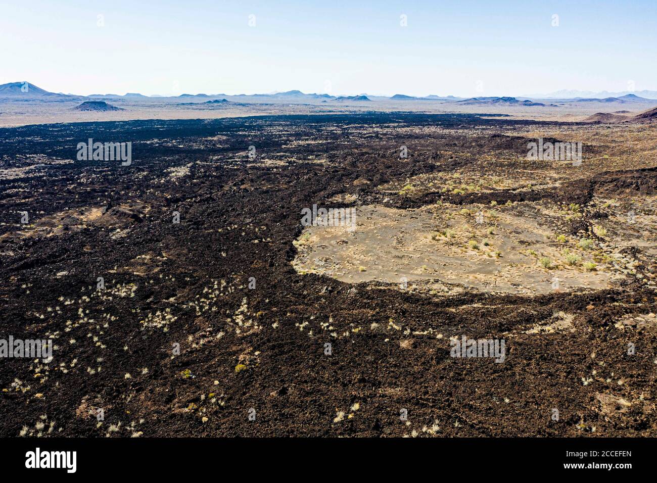 Aerial view of the sparse vegetation of the desert and sierra of the El ...