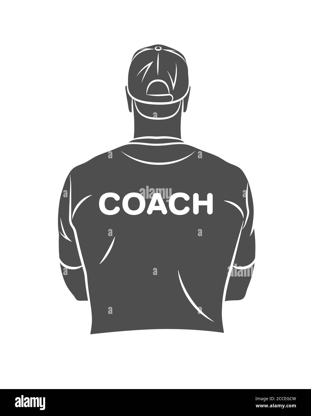 Sports coach stands with his back in a T-shirt and baseball cap ...
