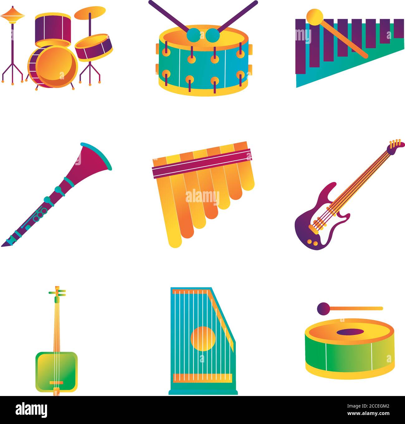 bundle of nine musical instruments set icons vector illustration design ...