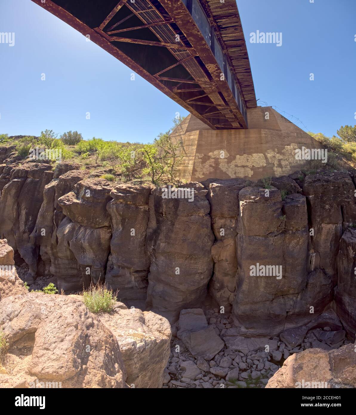 View from below the Historic Peavine Railroad bridge in Paulden AZ. The ...