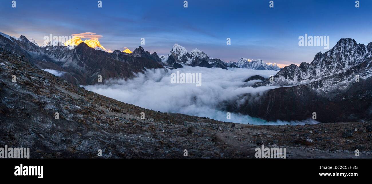 Amazing view From Gokyo Ri mountain, sunset time Stock Photo - Alamy