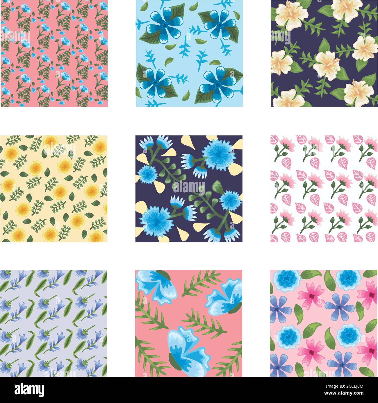 bundle of nine Flowers patterns backgrounds vector illustration design ...