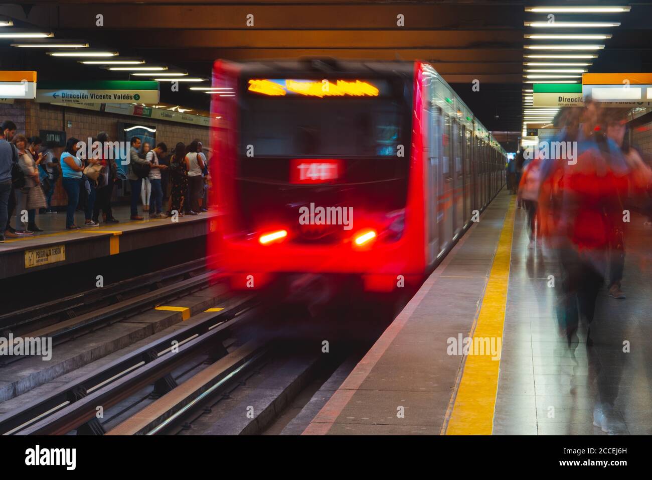 SANTIAGO, CHILE - FEBRUARY 2020: A Metro de Santiago train at Santa Ana ...