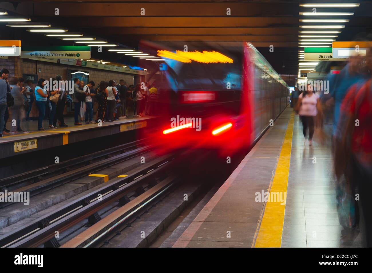 SANTIAGO, CHILE - FEBRUARY 2020: A Metro de Santiago train at Santa Ana ...
