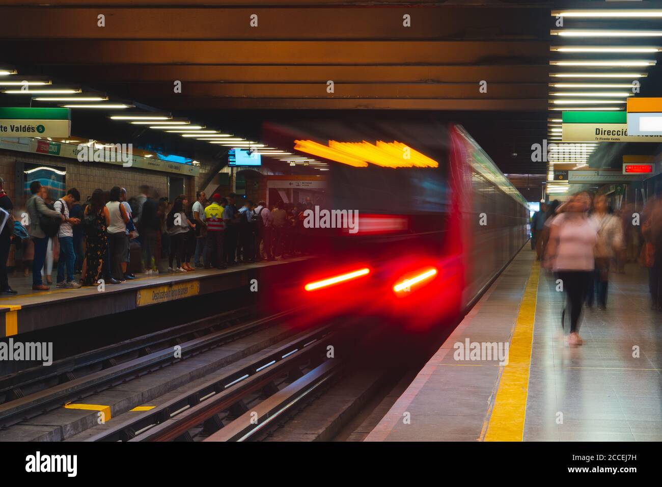 SANTIAGO, CHILE - FEBRUARY 2020: A Metro de Santiago train at Santa Ana ...