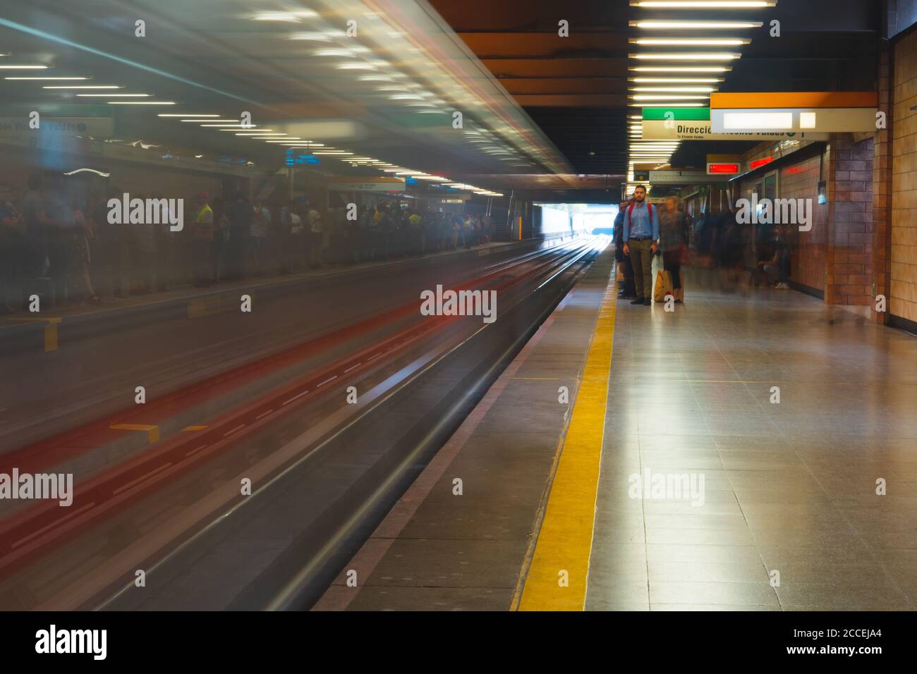 SANTIAGO, CHILE - FEBRUARY 2020: A Metro de Santiago train at Santa Ana ...