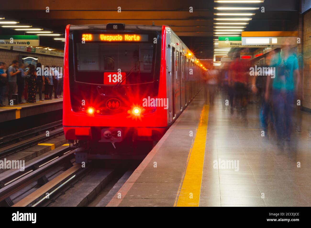 SANTIAGO, CHILE - FEBRUARY 2020: A Metro de Santiago train at Santa Ana ...