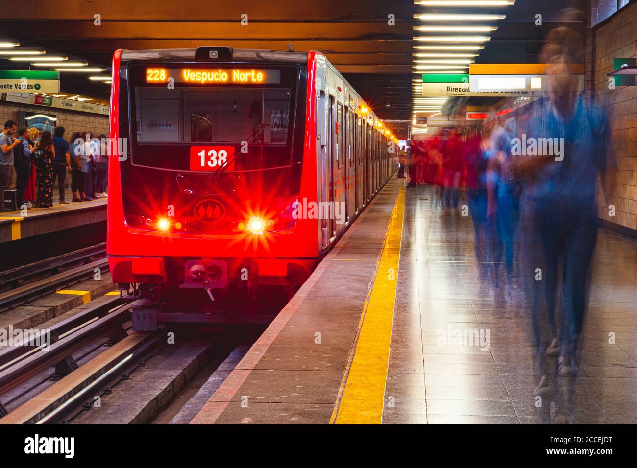 SANTIAGO, CHILE - FEBRUARY 2020: A Metro de Santiago train at Santa Ana ...