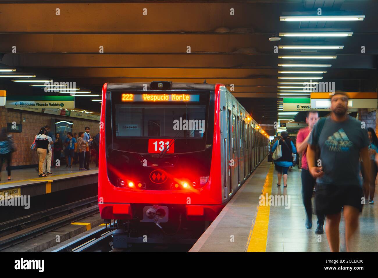 SANTIAGO, CHILE - FEBRUARY 2020: A Metro de Santiago train at Santa Ana ...