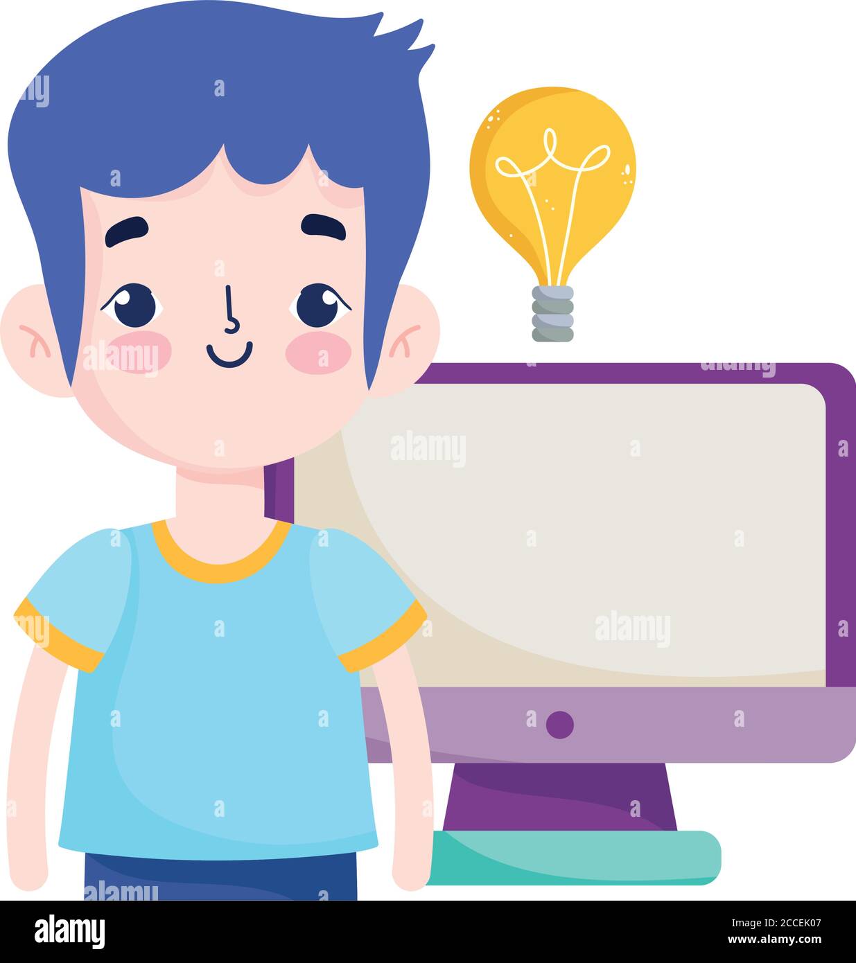 back to school, student boy computer elementary education cartoon ...