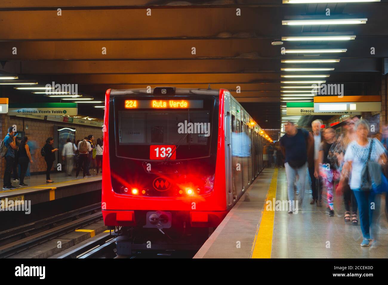 SANTIAGO, CHILE - FEBRUARY 2020: A Metro de Santiago train at Santa Ana ...