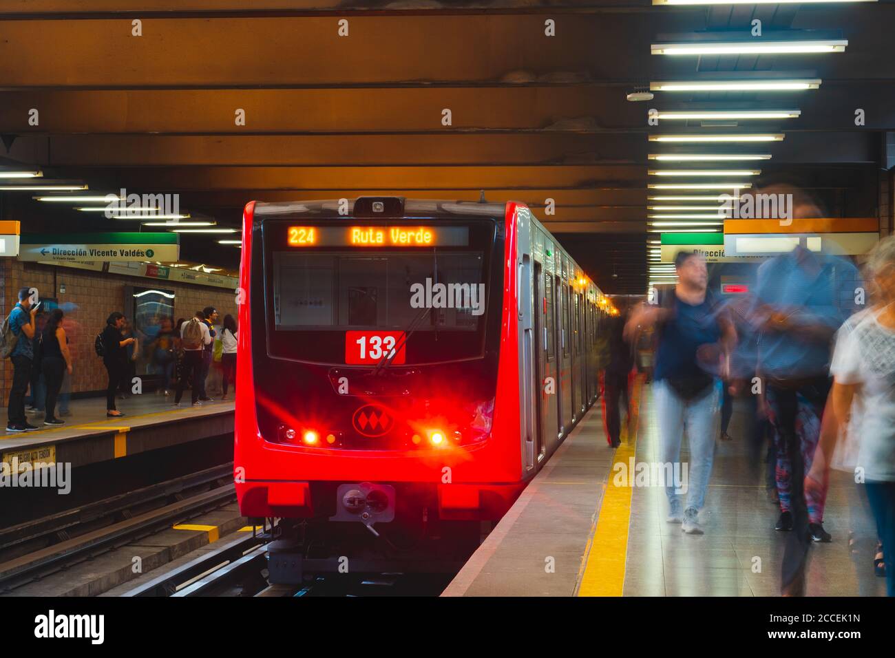 SANTIAGO, CHILE - FEBRUARY 2020: A Metro de Santiago train at Santa Ana ...