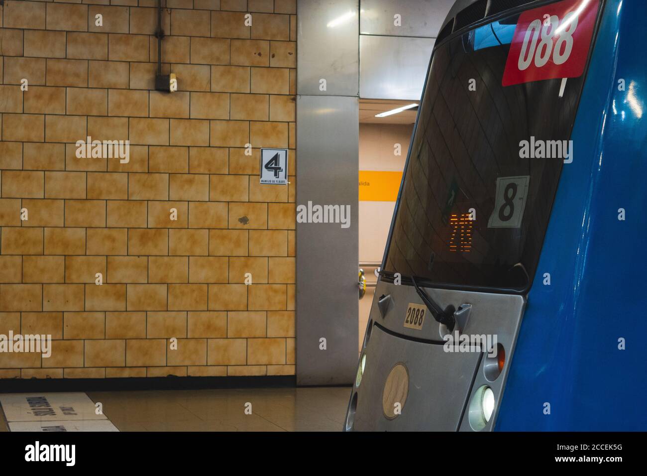 SANTIAGO, CHILE - FEBRUARY 2020: A Metro de Santiago train at Santa Ana ...