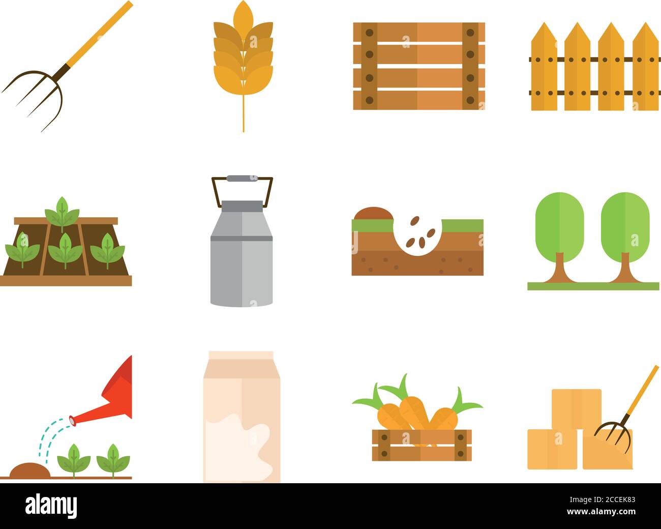 agriculture work equipment farm cartoon flat icon style vector ...