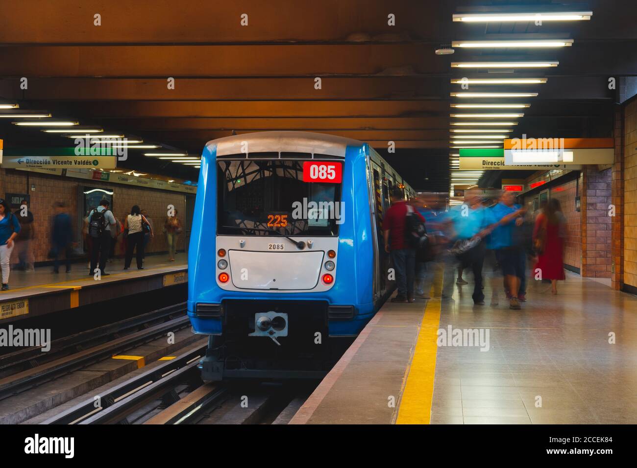 SANTIAGO, CHILE - FEBRUARY 2020: A Metro de Santiago train at Santa Ana ...