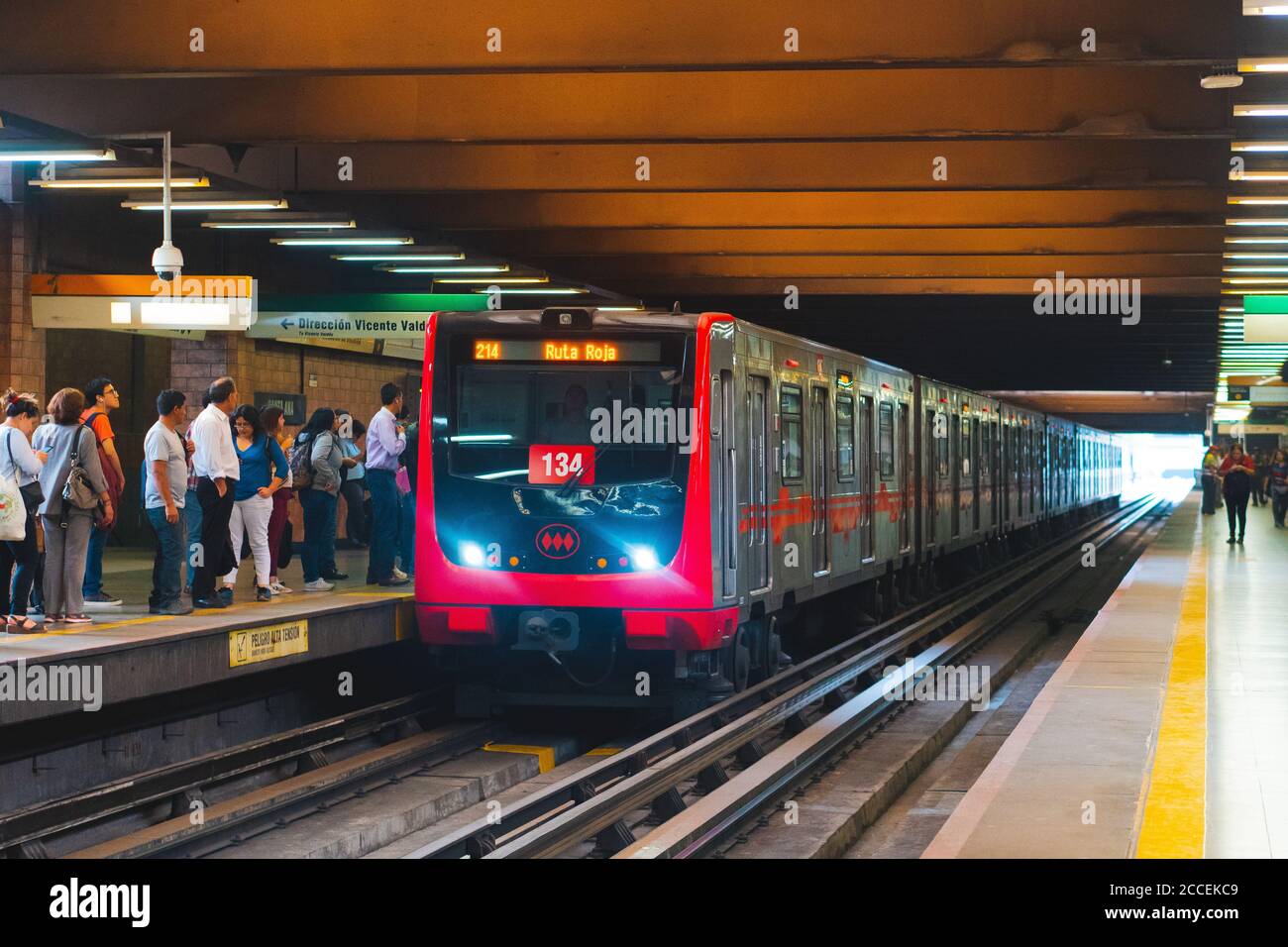 SANTIAGO, CHILE - FEBRUARY 2020: A Metro de Santiago train at Santa Ana ...