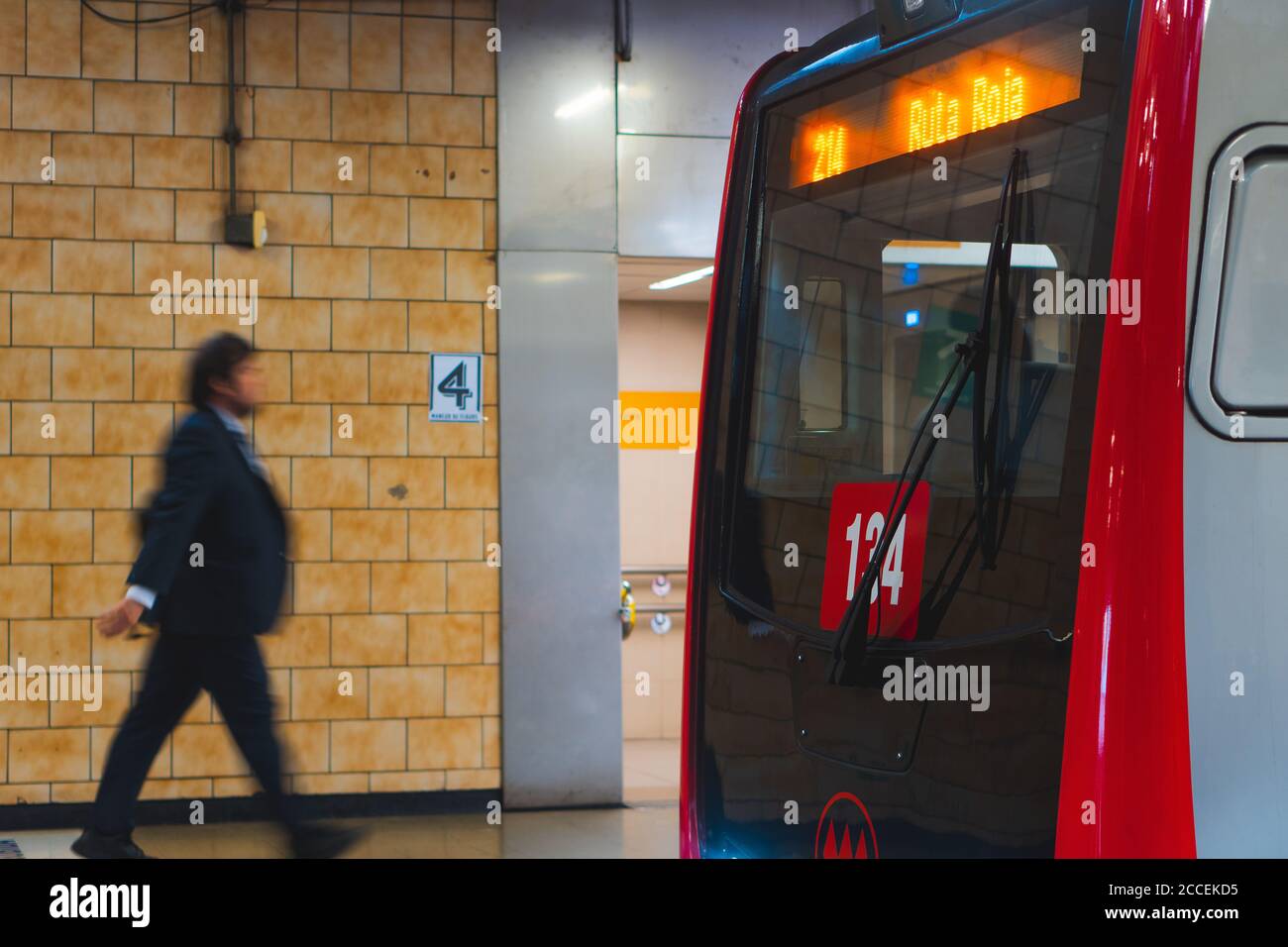 SANTIAGO, CHILE - FEBRUARY 2020: A Metro de Santiago train at Santa Ana ...