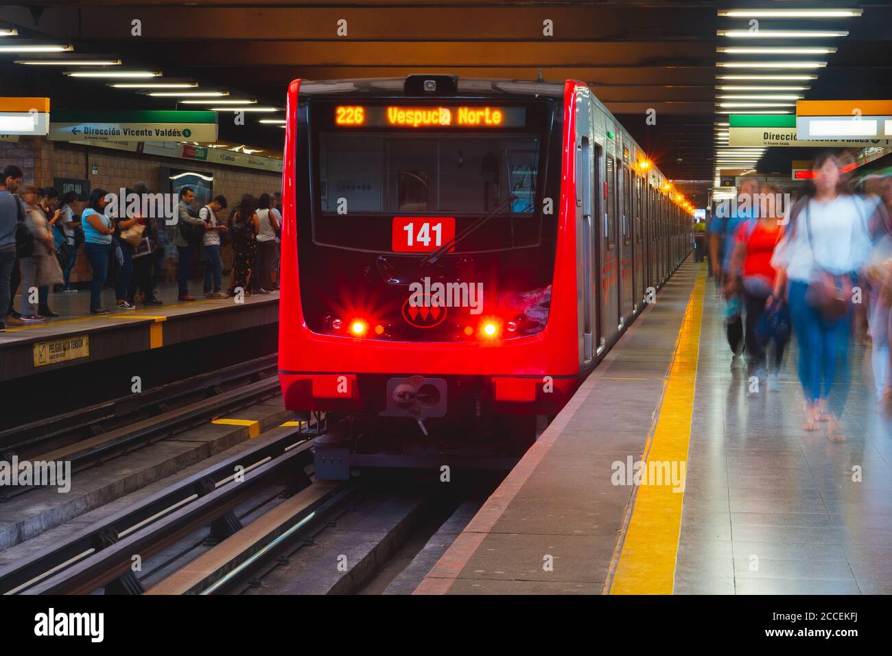 SANTIAGO, CHILE - FEBRUARY 2020: A Metro de Santiago train at Santa Ana ...