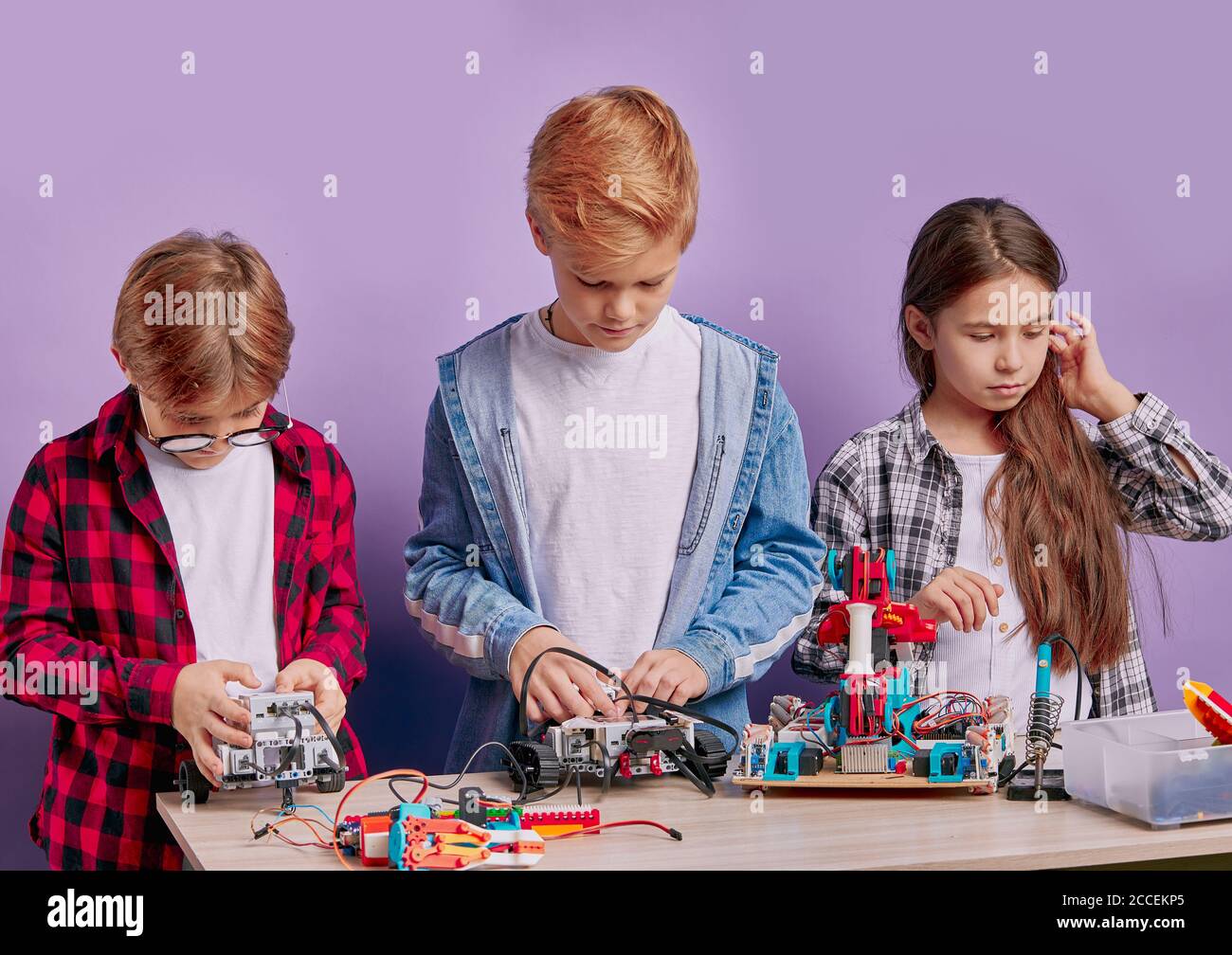 Portrait of children in casual wear, creative teamwork of caucasian ...