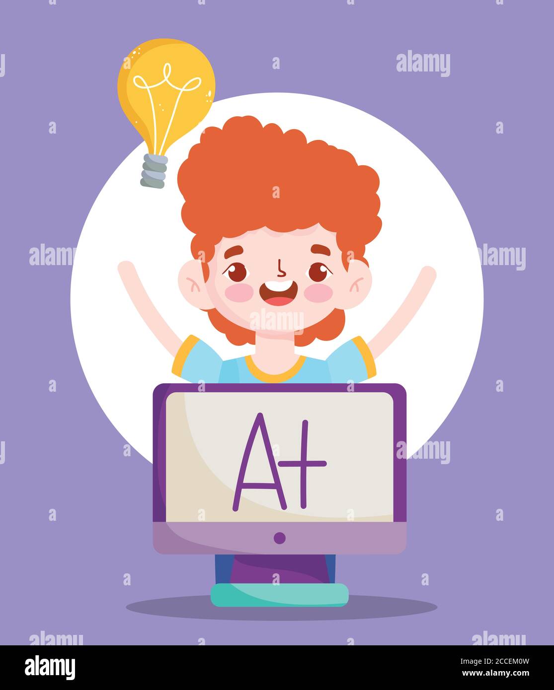 back to school, student boy pc monitor elementary education cartoon ...