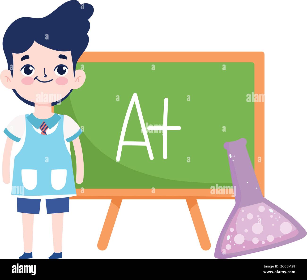 back to school, student boy chalkboard and test tube laboratory ...