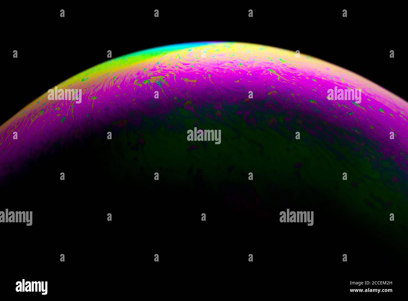 Colorful detail of an artificially illuminated bubble, detail of ...