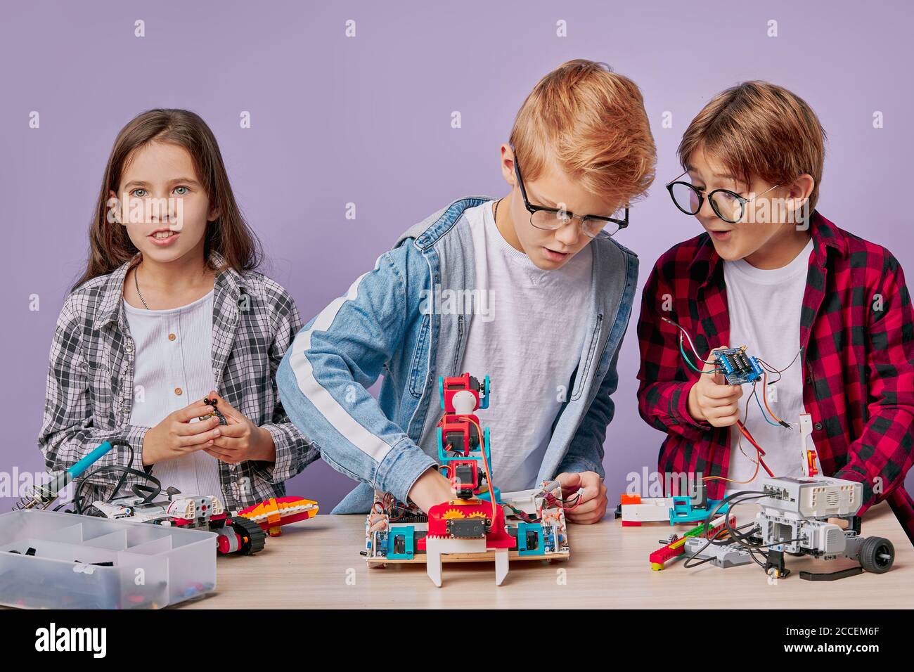 Portrait of children in casual wear, creative teamwork of caucasian ...