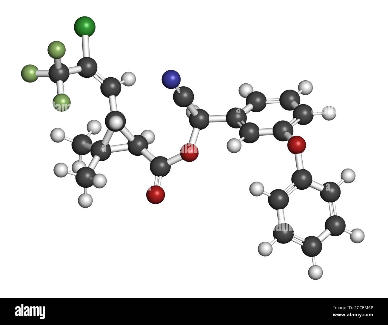 Cyhalothrin insecticide molecule. 3D rendering. Atoms are represented ...