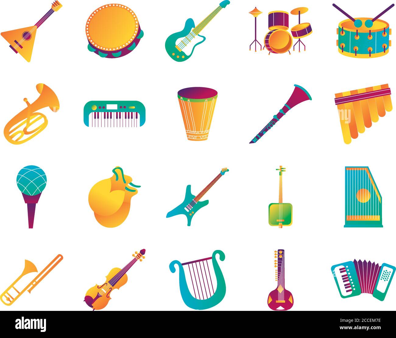 bundle of twenty musical instruments set icons vector illustration ...