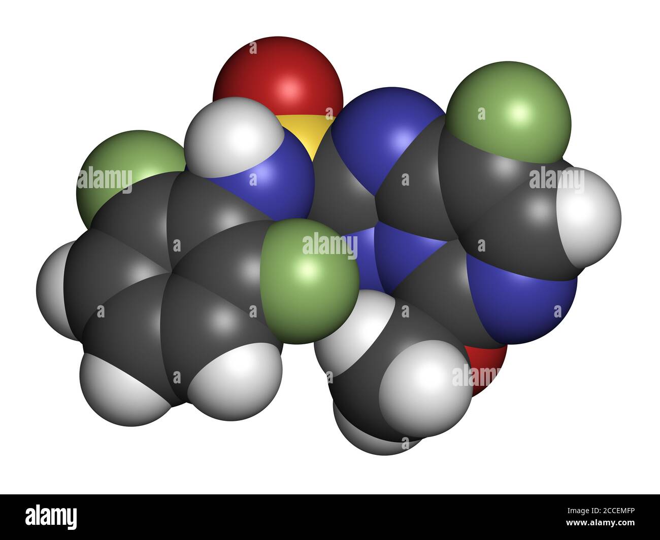 Florasulam herbicide molecule. 3D rendering. Atoms are represented as ...