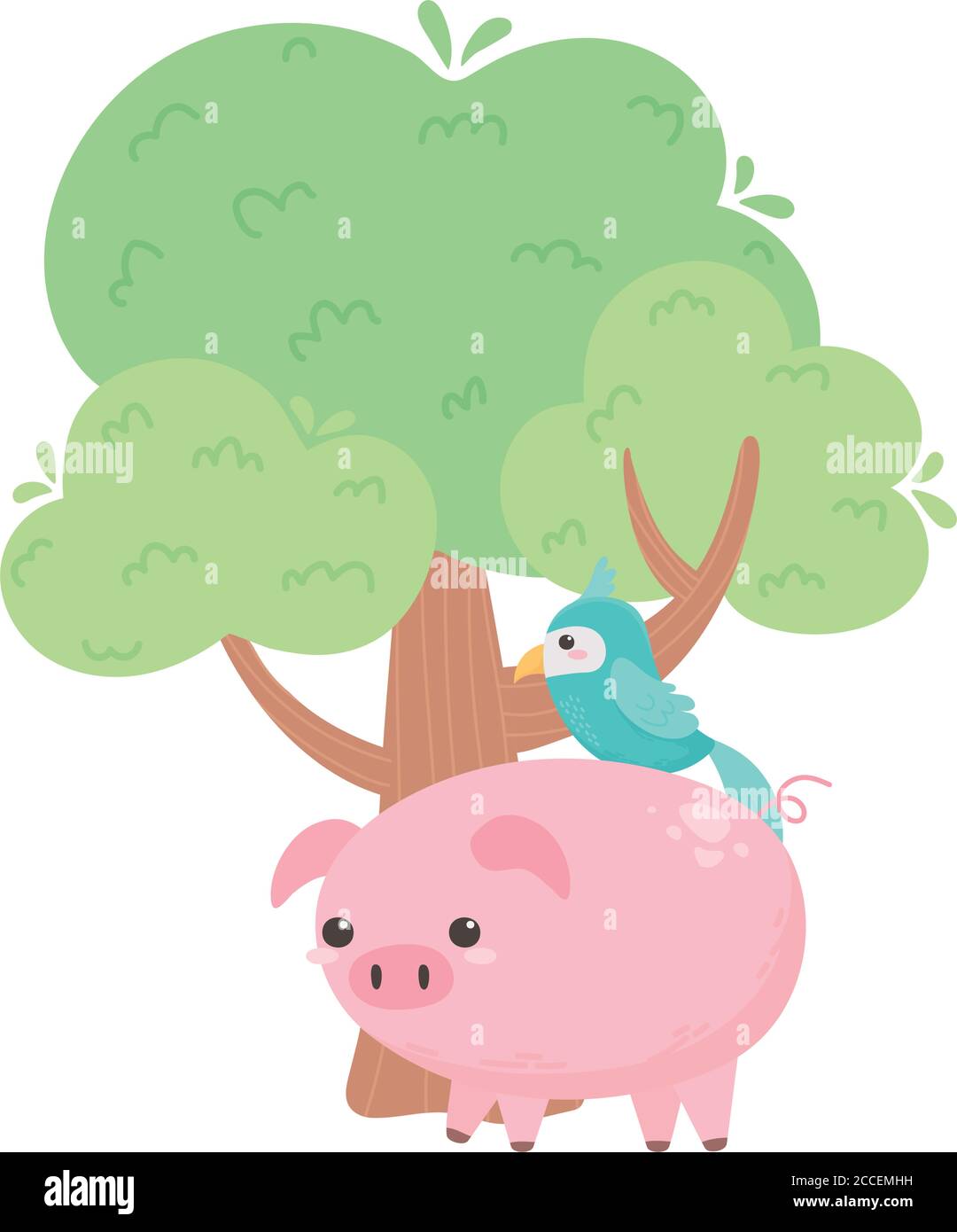 little pig and parrot tree cartoon animals in a natural landscape ...