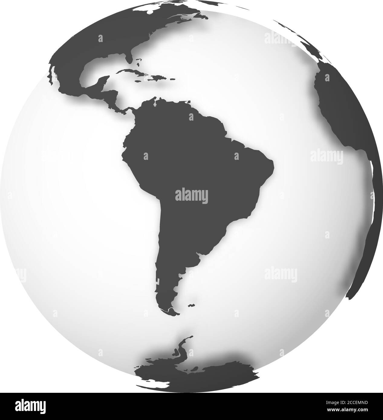 Earth globe. 3D world map with white lands dropping shadows on light ...