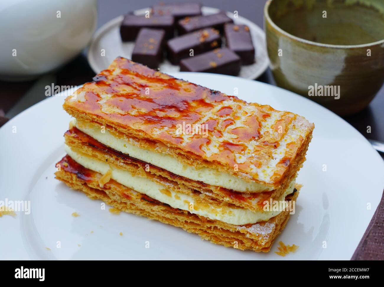 Mille-feuille French pastry (Napoleon) with light vanilla cream Stock ...