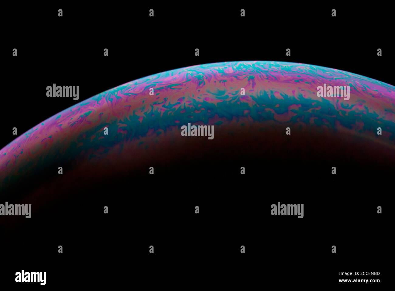 Colorful detail of an artificially illuminated bubble, detail of ...