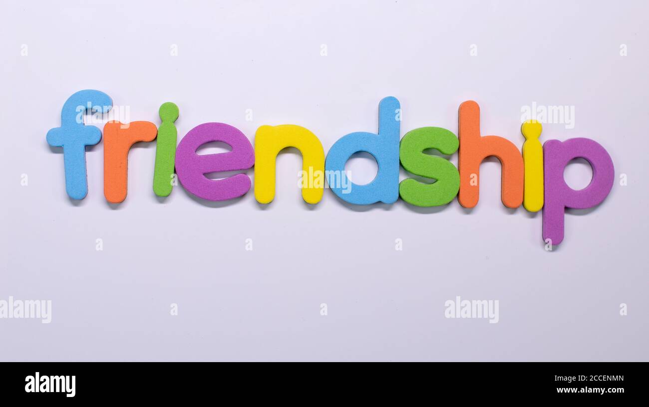 Word "Friendship" written with color sponge Stock Photo - Alamy
