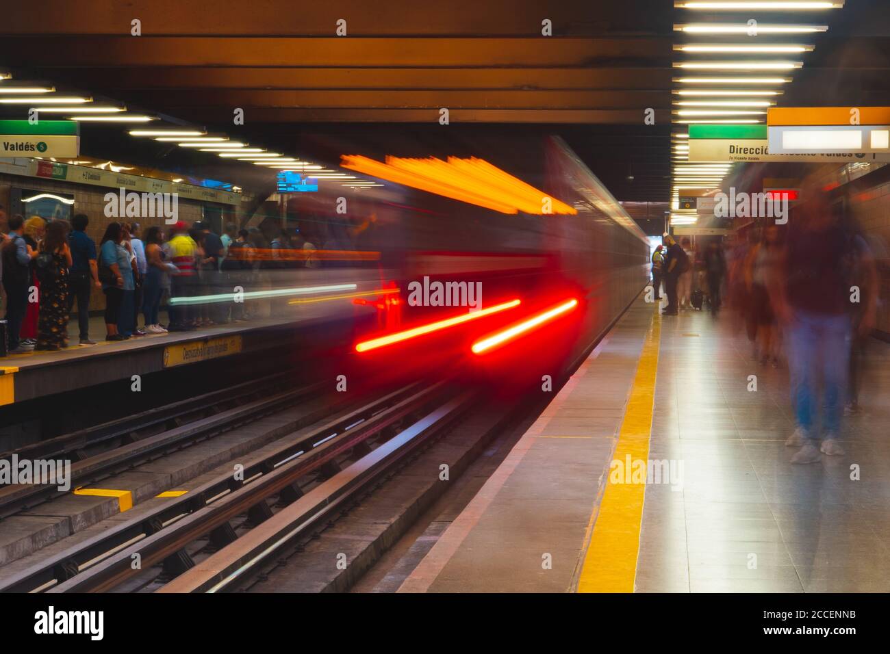 SANTIAGO, CHILE - FEBRUARY 2020: A Metro de Santiago train at Santa Ana ...