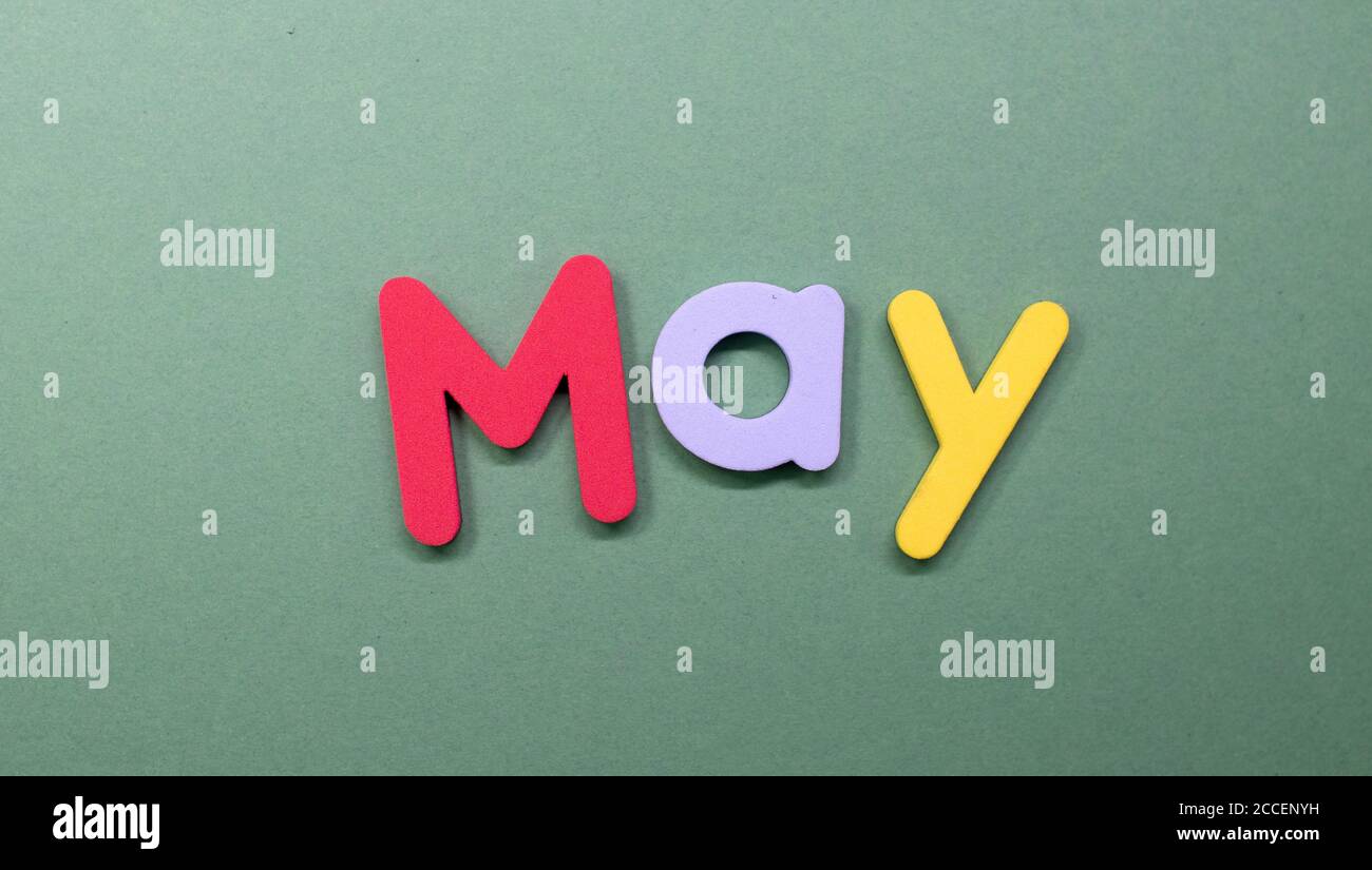 Word May written with color sponge Stock Photo - Alamy