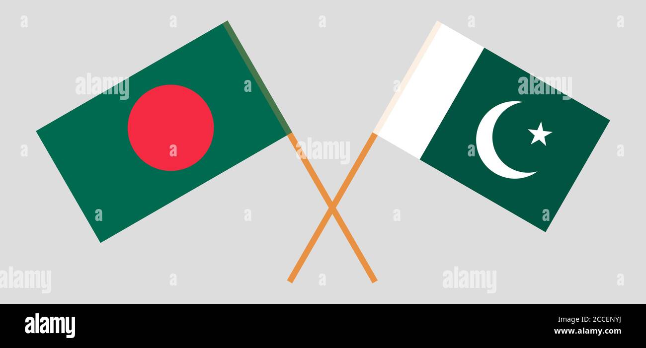Crossed flags of Bangladesh and Pakistan. Official colors. Correct ...