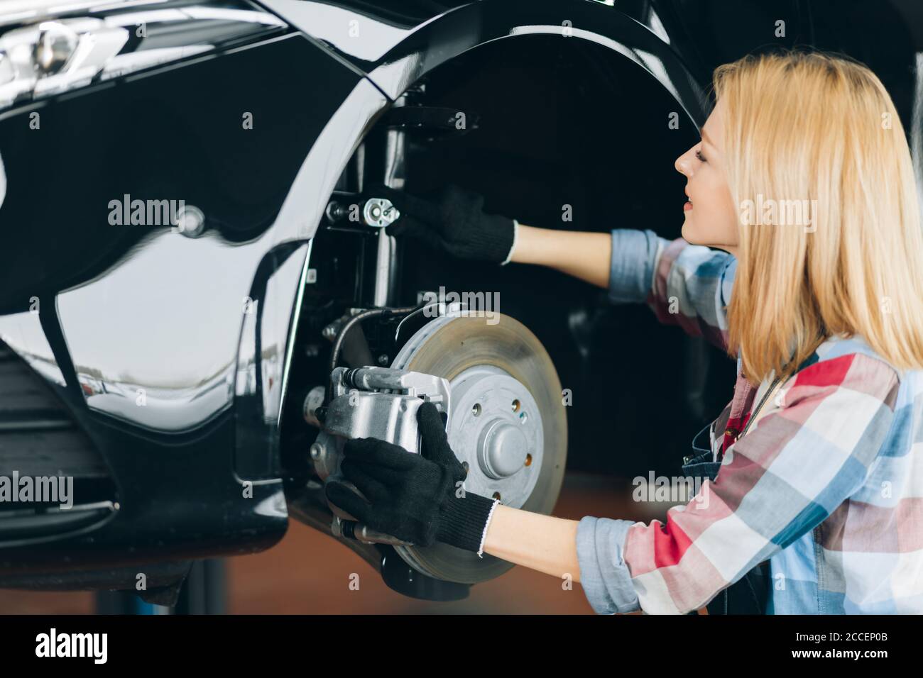 Woman hand brake car hi-res stock photography and images - Alamy