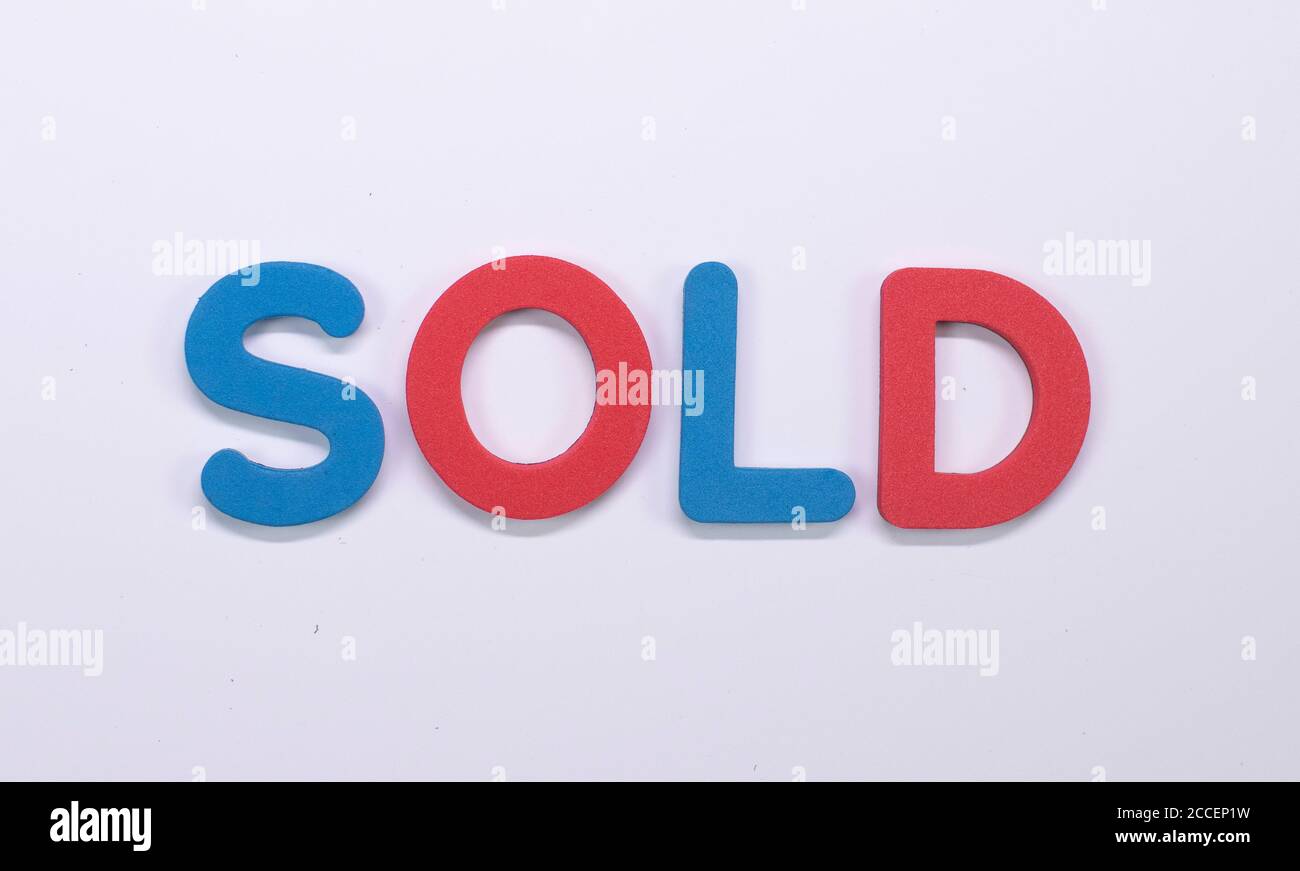 Word Sold written with color sponge Stock Photo - Alamy