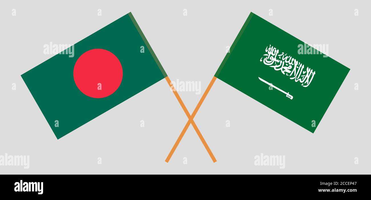 Crossed flags of Bangladesh and the Kingdom of Saudi Arabia. Official ...