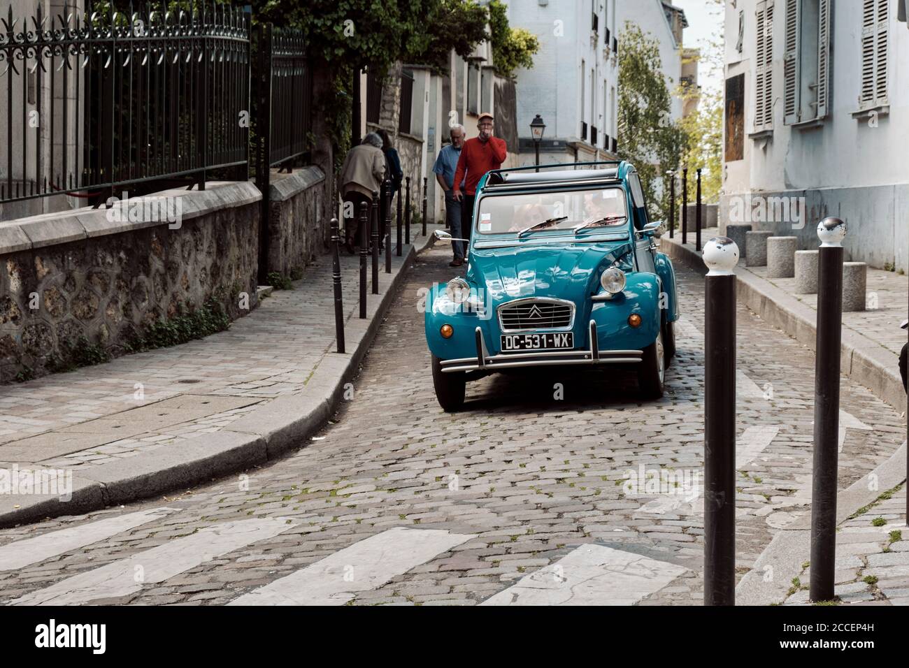 Europe, France, Paris, Montmartre, Old Car driving tourists, citroen ...